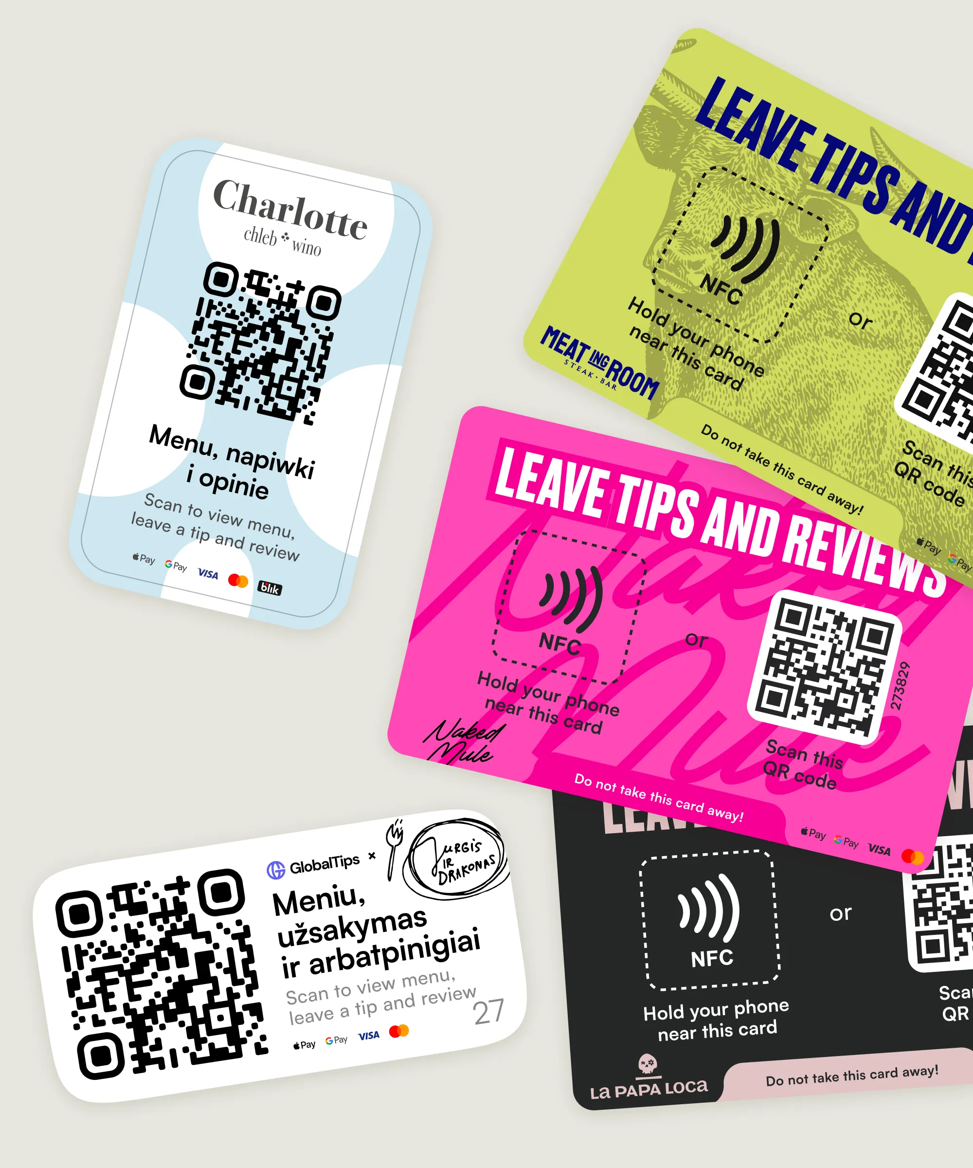 Materiały firmowe dla restauracji | Karty i naklejki QR/NFC – GlobalTips